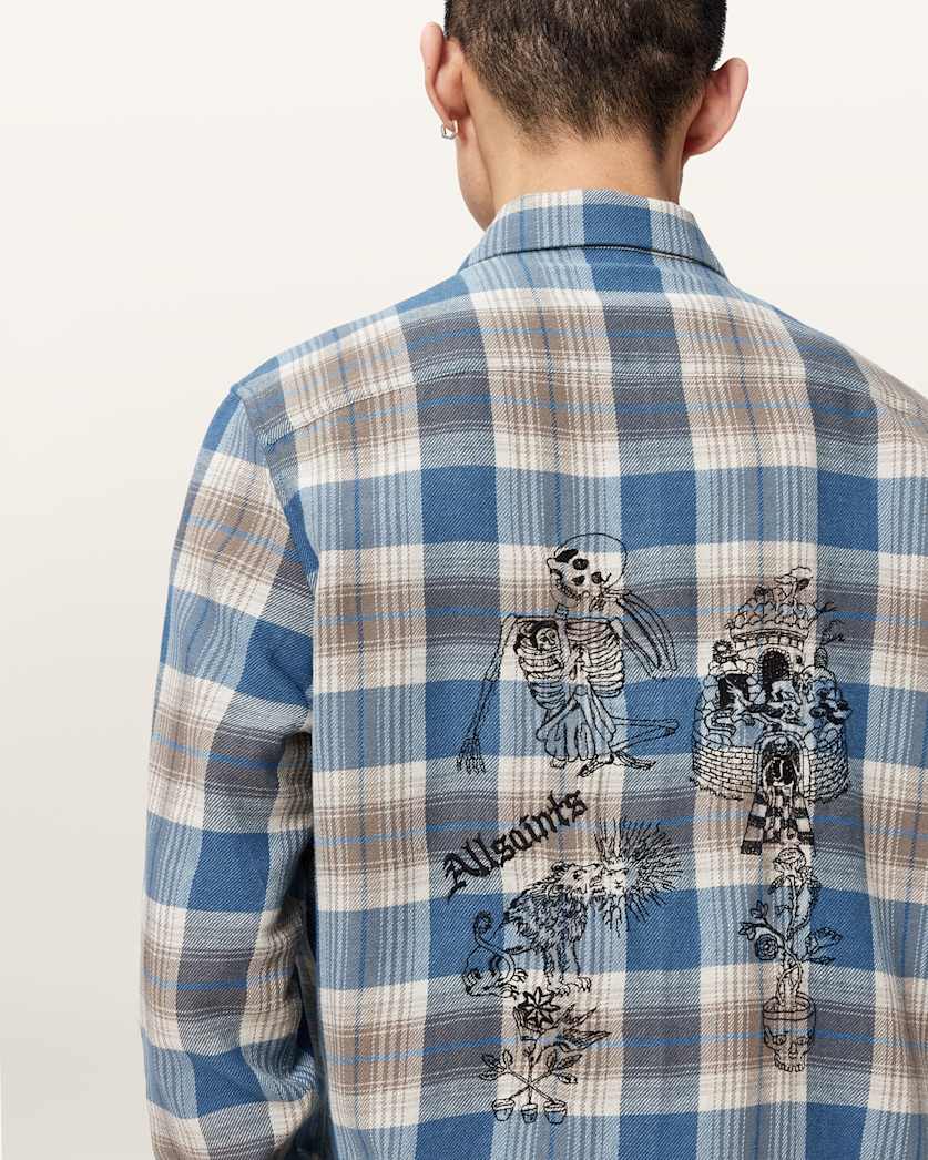 Alta Relaxed Long Sleeve Check Shirt Blue | ALLSAINTS